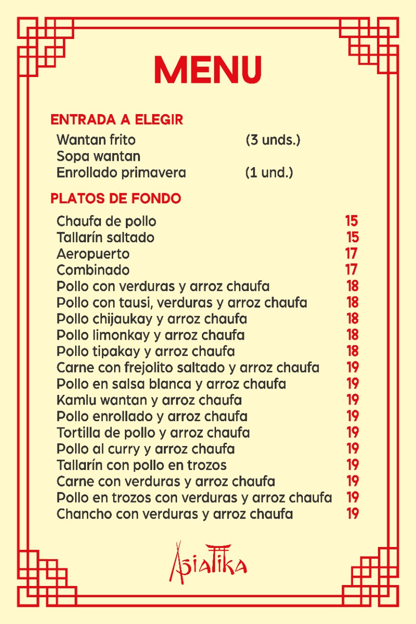 Menú – Asiatika Chifa Fusión